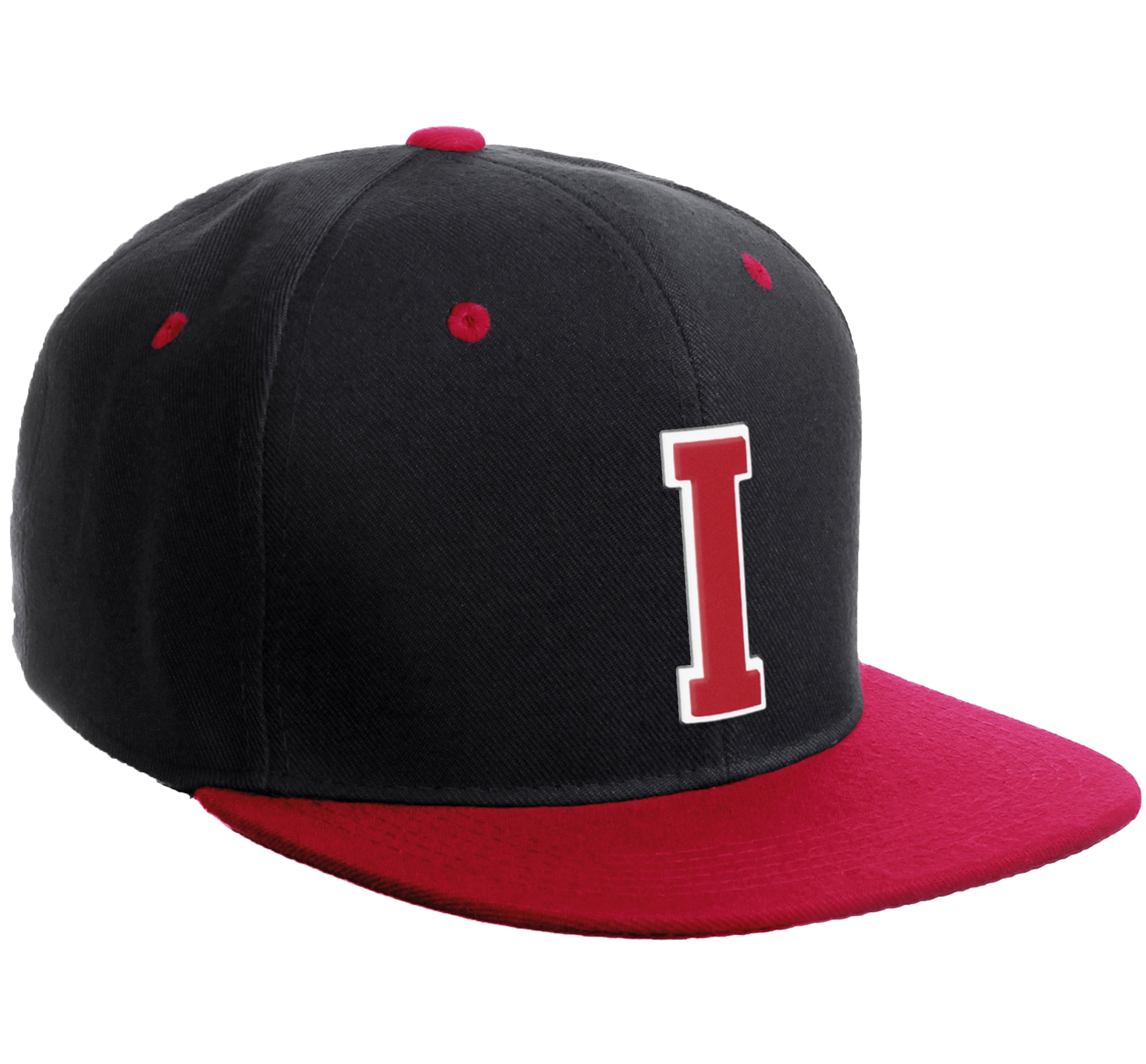 Daxton Classic Snapback Hat Custom A to Z Initial Varsity Letters, Black Red Hat White Red ...