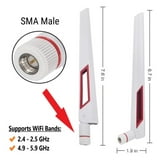 White and Red 10dBi Dual Band Signal Booster Wi-Fi Antennas (2.4GHz ...