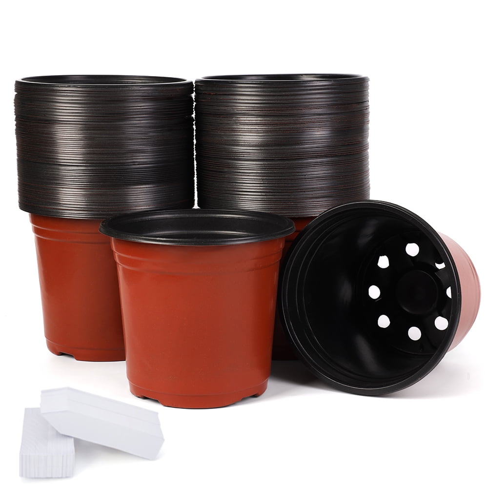JERIA 100-Pack 6 Inch Plastic Plant Nursery Pots Come with 100 Pcs ...