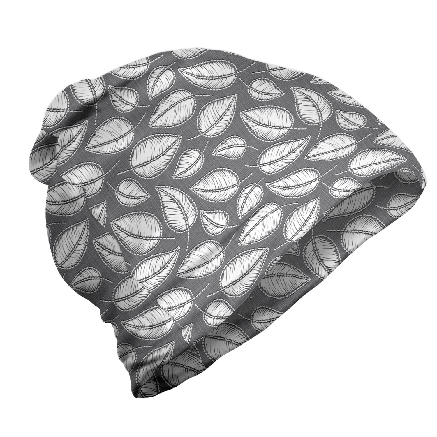 Nature Art Unisex Beanie, Botanical Leaf Design, Hiking Outdoors, Grey ...