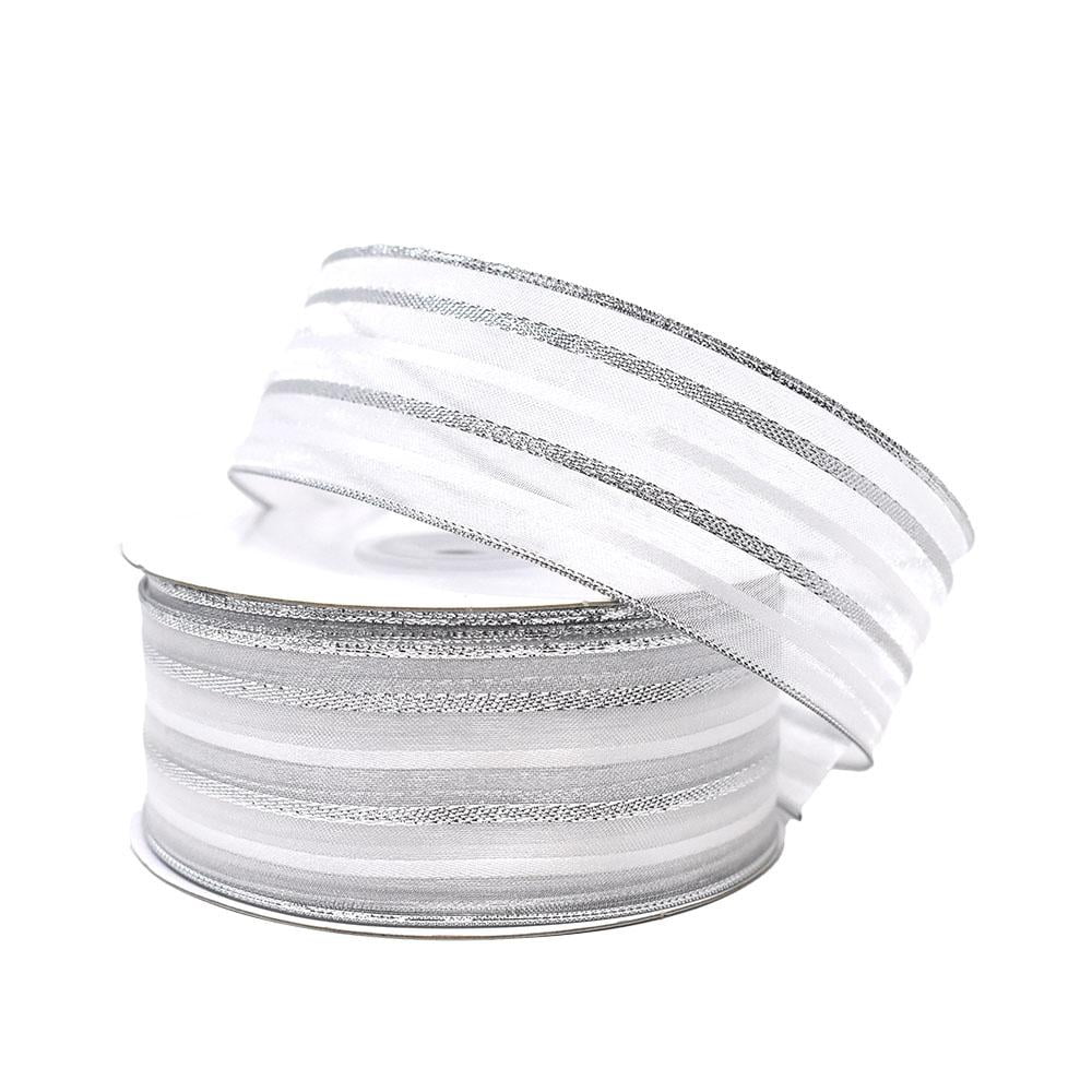 Metallic Stripe Sheer Wired Ribbon, Silver, 1-1/2-Inch, 25-Yard ...