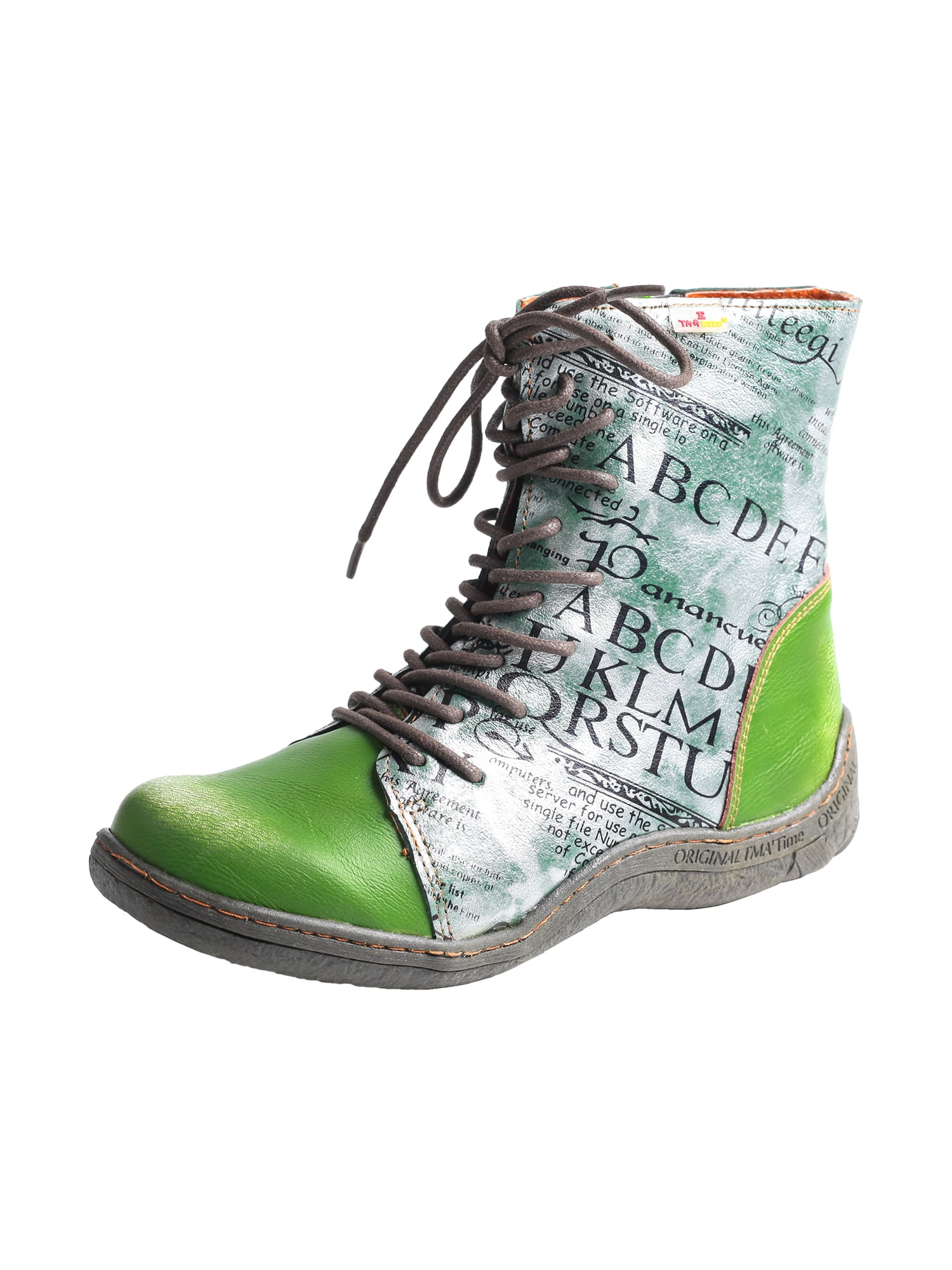 TMA EYES Women's Leather Ankle Boots Lace-up Patchwork Letter Printing Leather Boots for Women ...