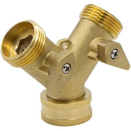 10964 2-way Y-distributor, 3/4"male, Brass, With Shut-off Valves ...