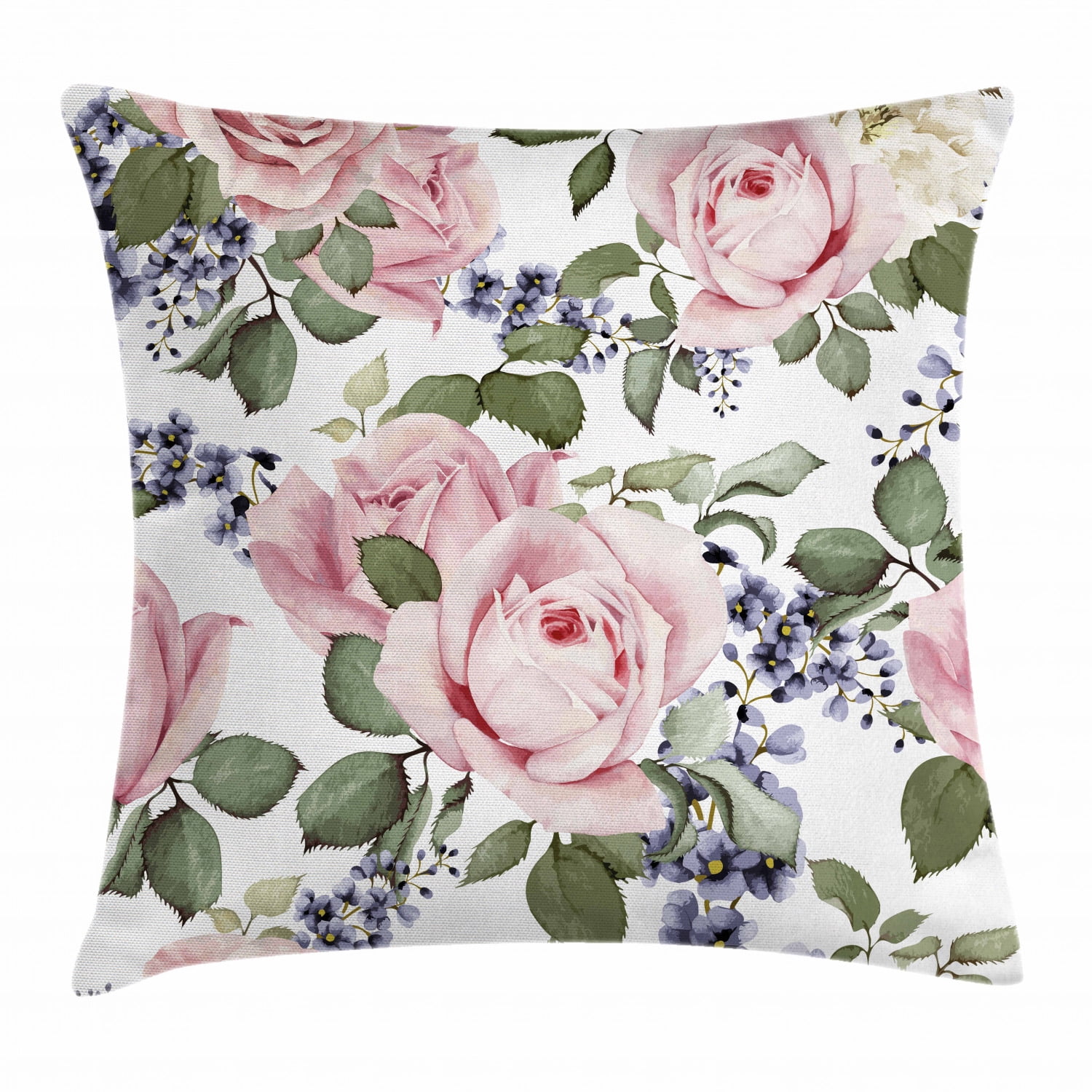 Rose Throw Pillow Cushion Cover, Flourishing Pink Roses with Tender ... Rose Throw Pillow Cushion Cover, Flourishing Pink Roses with Tender ...