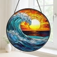 Beach Sunset Stained Glass Suncatcher, Coastal Seaside Cottage Window ...