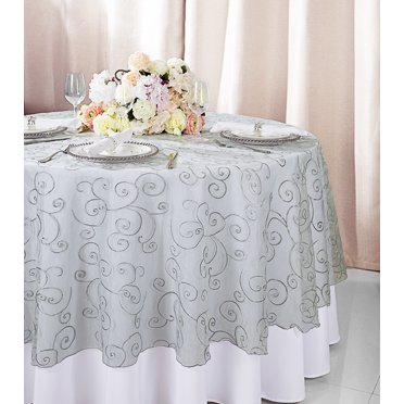 Wedding Linens Inc. 90" Round Embroidered Organza Table Overlay Toppers ...
