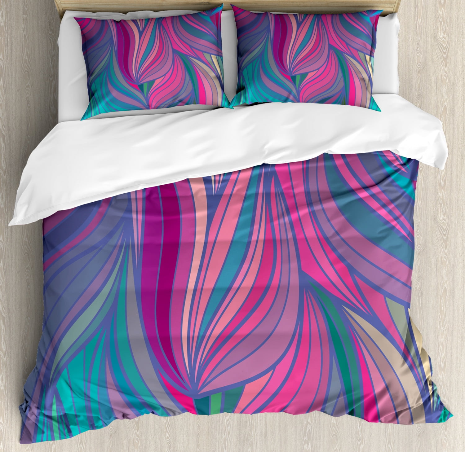 Abstract Duvet Cover Set Queen Size, Hand Drawn Curved Stripes Pattern ...