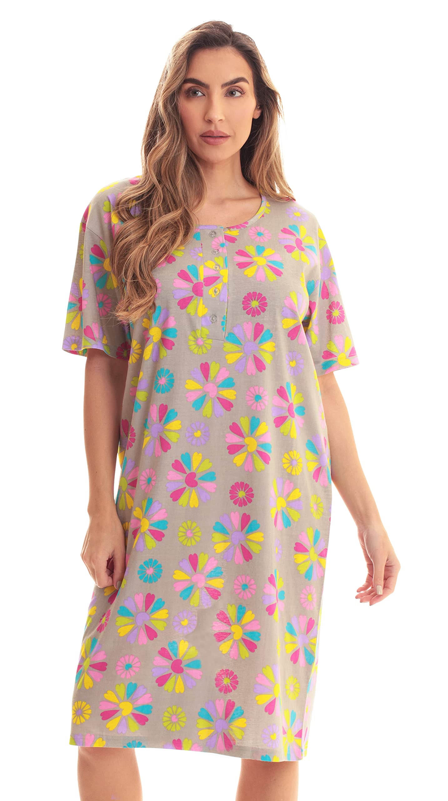 Just Love Short Sleeve Nightgown Sleep Dress for Women Sleepwear (Grey ...