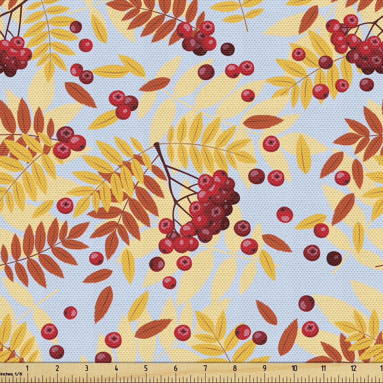 Rowan Fabric by the Yard, Ripe Rowan Bunch of Berries with Falling ...