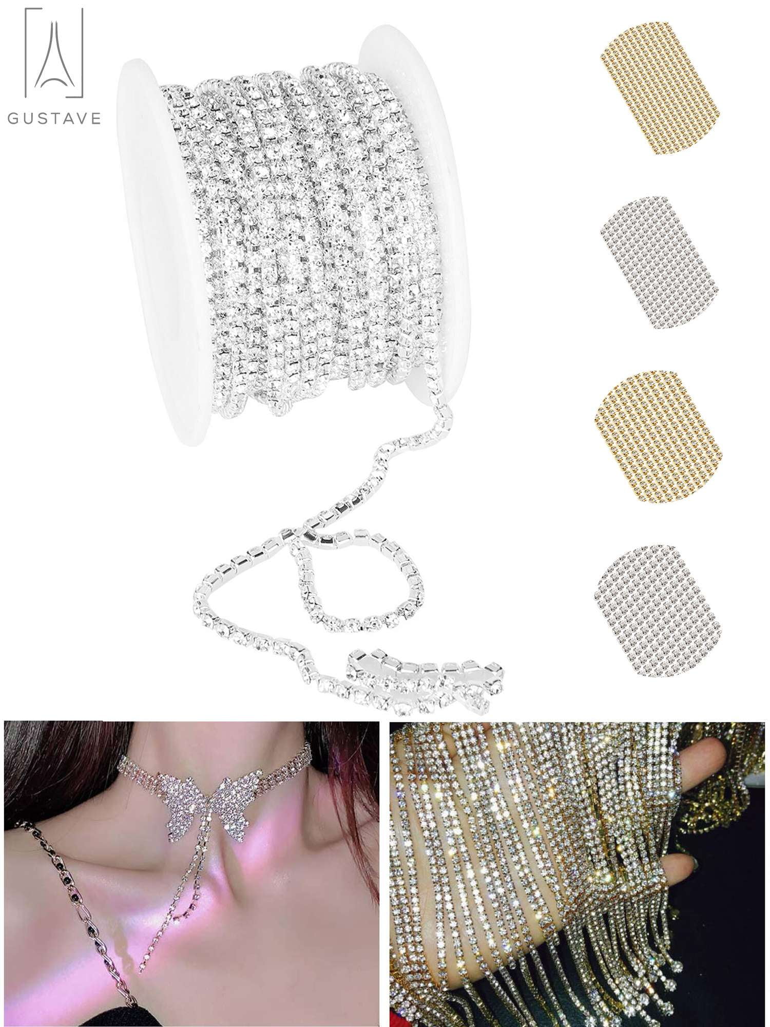 Gustave 11 Yard Crystal Rhinestone Close Chain Trimming Claw Chain for ...