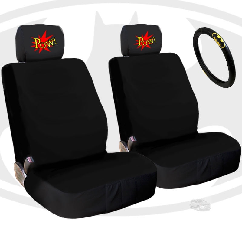 Black Cloth Car Seat Covers And Classic Comic Book POW! Headrest Covers ...