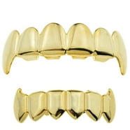 Grillz Set Deeper-Cut Teeth Silver Tone Grill Top 6 & Bottom Six Pre ...