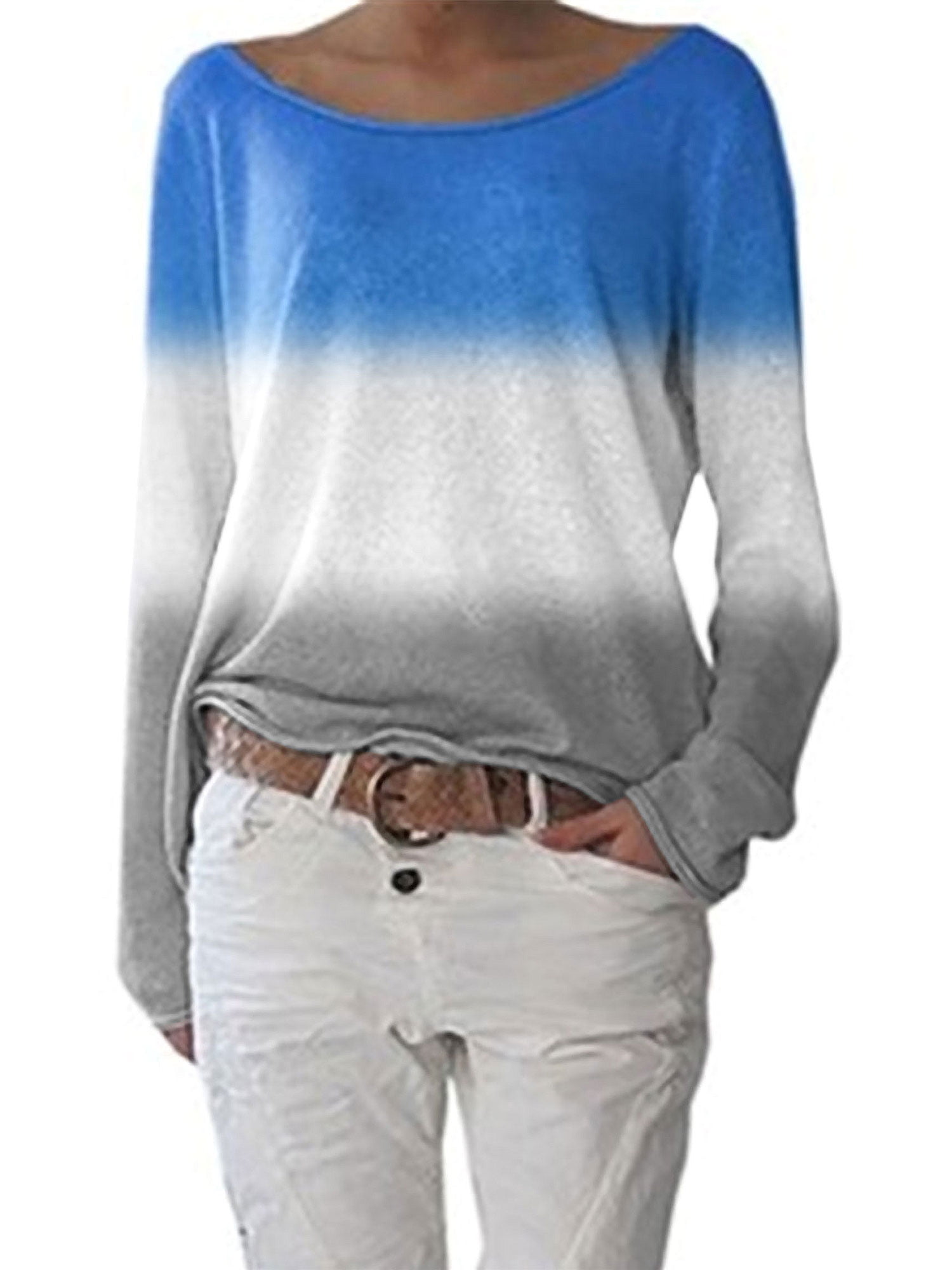 Women Casual Gradient Color T Shirt Casual Long Sleeve Tops Loose Off ...