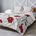 4 Piece Duvet Cover Set Full, Watercolor Red Flower Farm Wood Grian ...