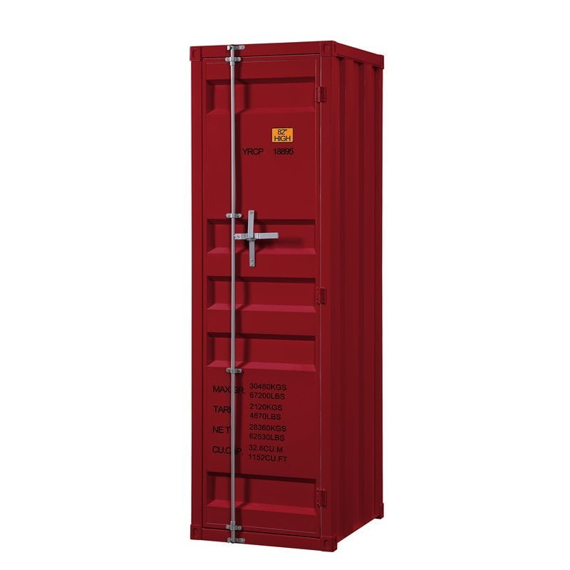 Bowery Hill Contemporary Metal Wardrobe Armoire with 1 Door in Red ...
