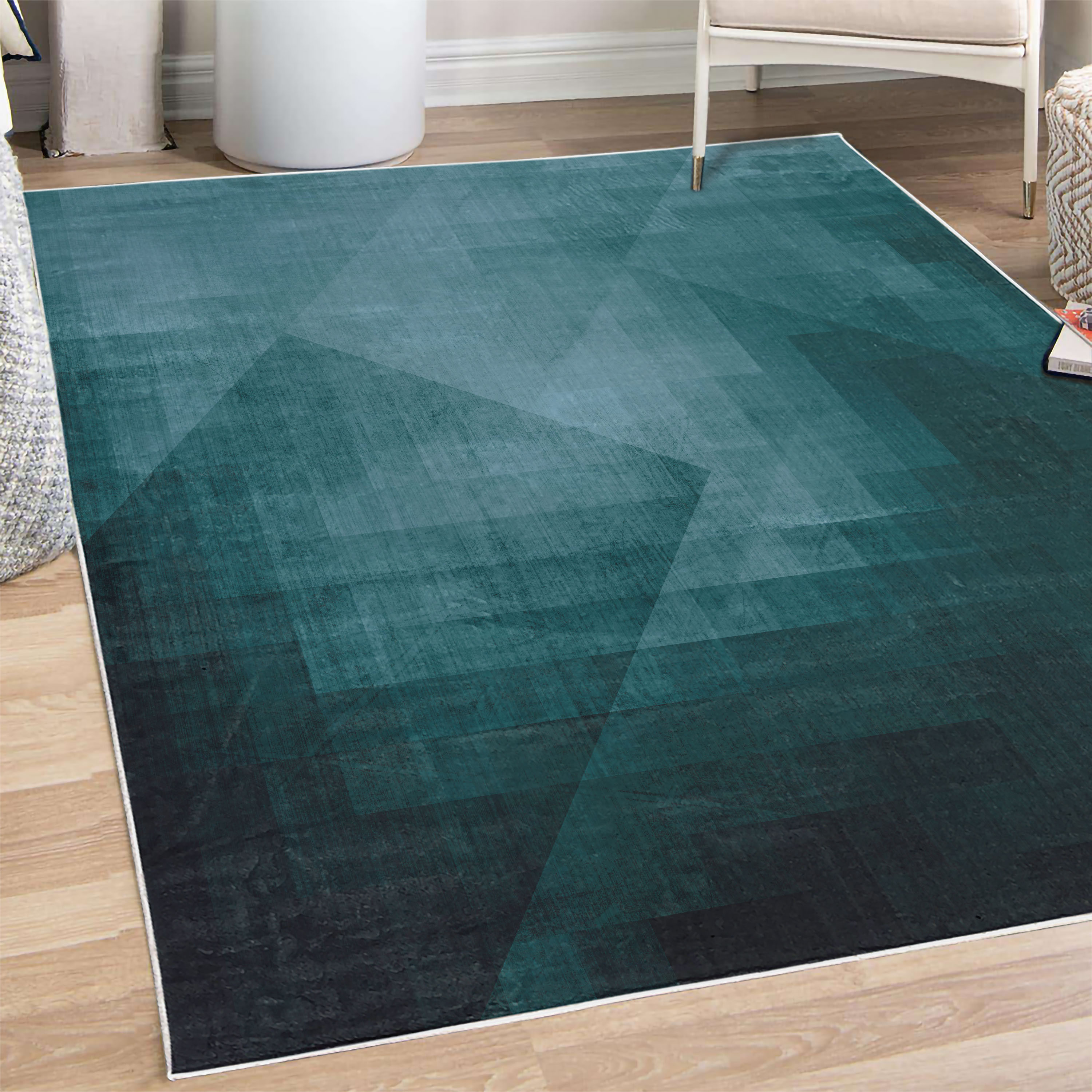 Geometric Decorative Rug, Abstract Colored Squares in Faded Color ...