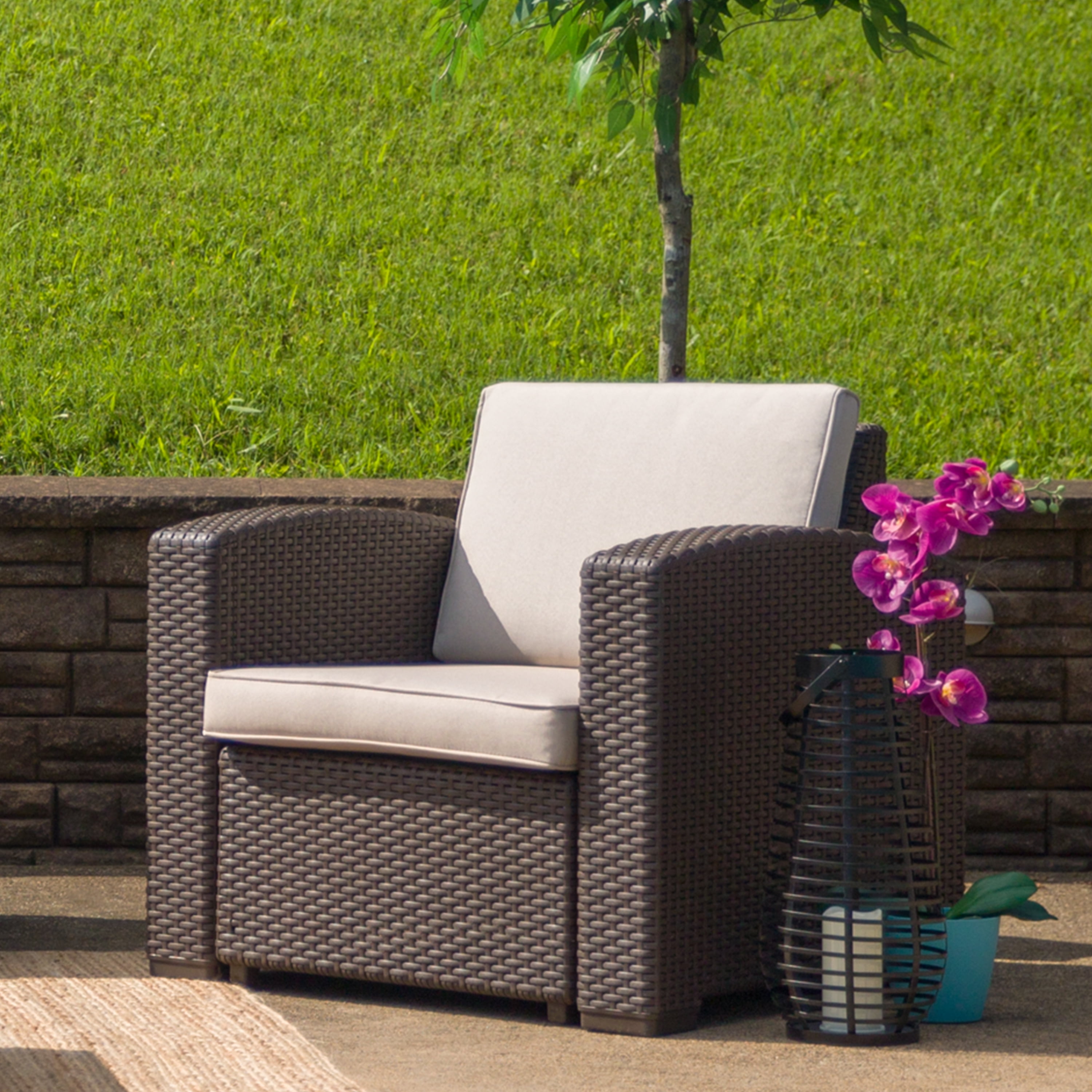 Flash Furniture Chocolate Brown Faux Rattan Chair with All-Weather ...