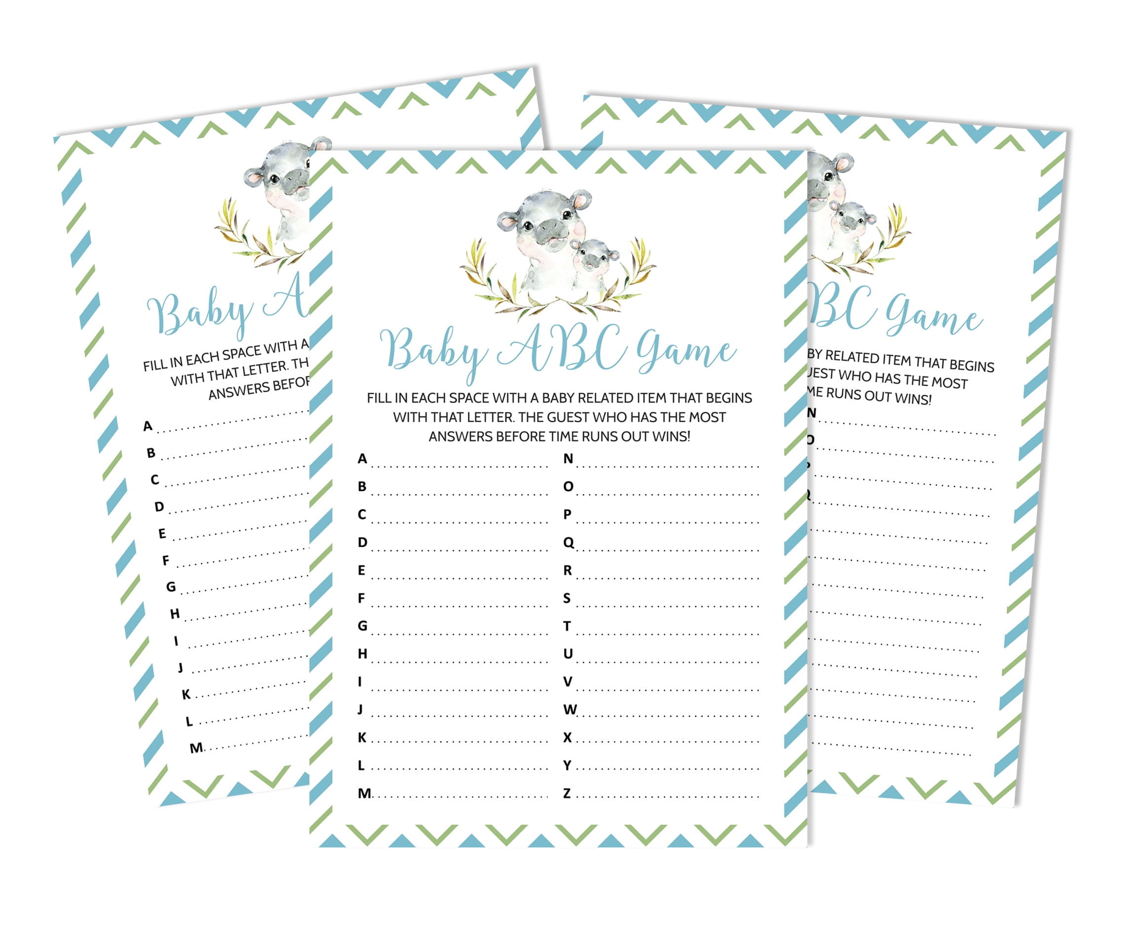 Inkdotpot Baby Shower Game Set Of 50 BabyAlphabetABCGame Hippo Jungle ...