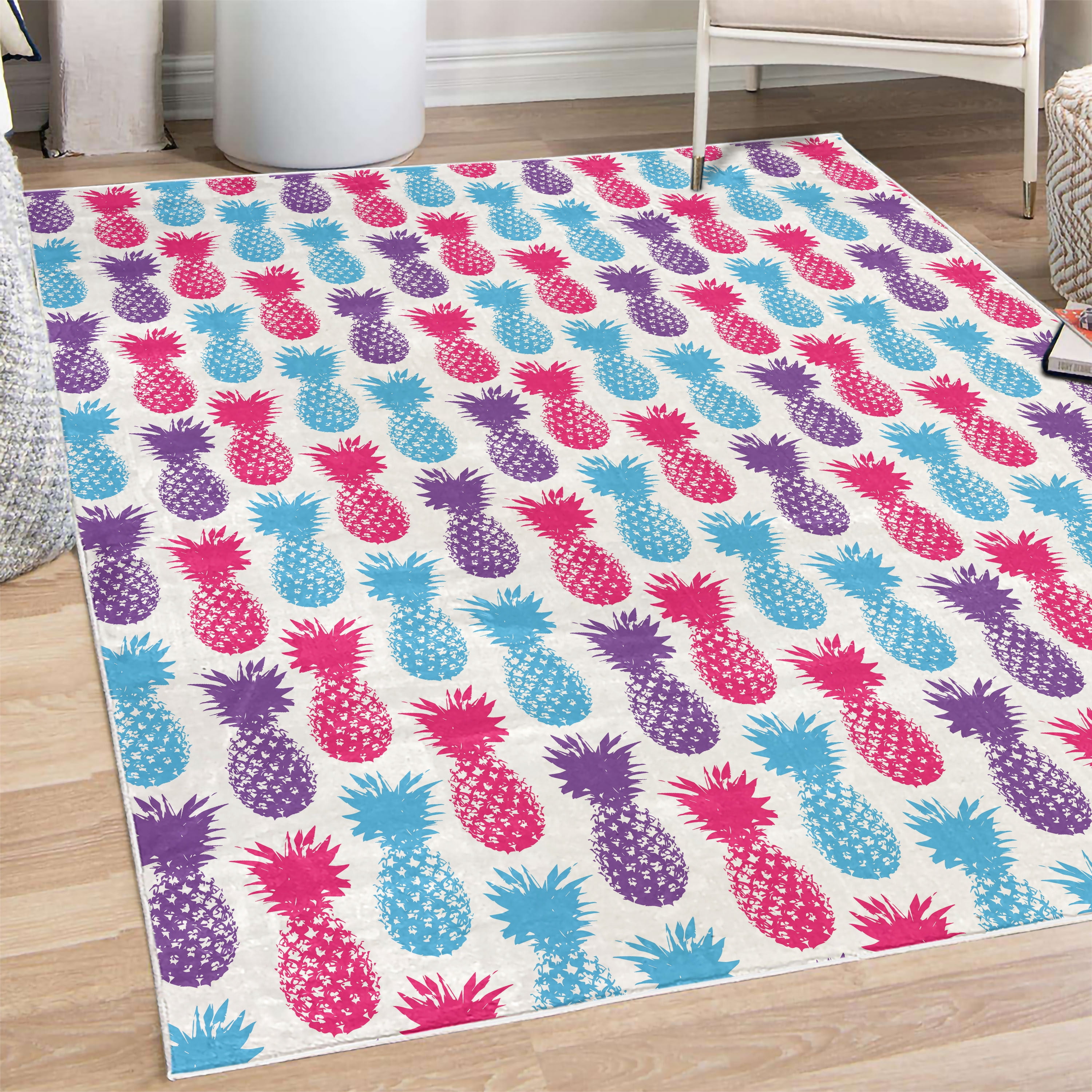 Pineapple Decorative Rug, Summer Island Tropic Fruit Pattern Stamped ...