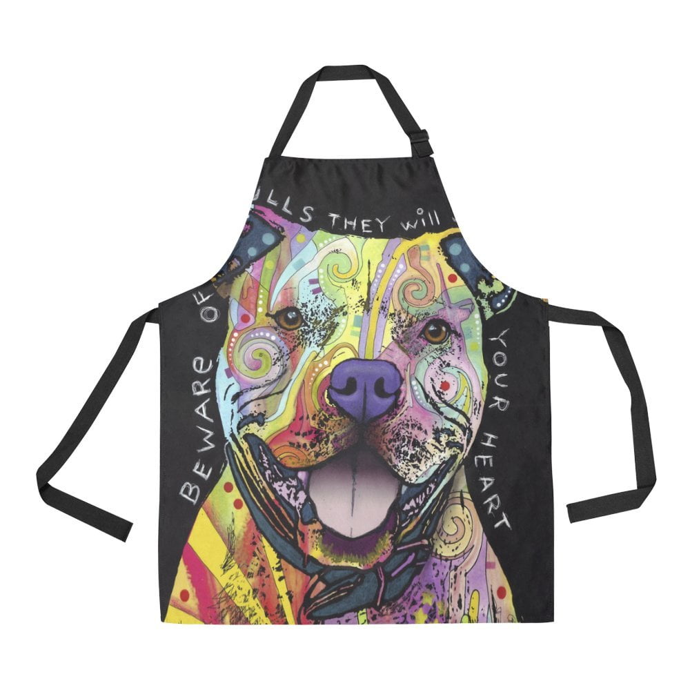 ASHLEIGH Beware Of Pit Bulls Dog Adjustable Bib Apron with Pockets ...