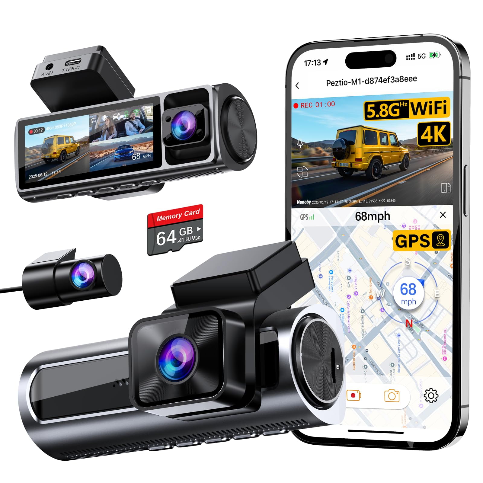 Click here for Nanoby 4k 3 Channel Dash Cam Front And Rear Inside... prices