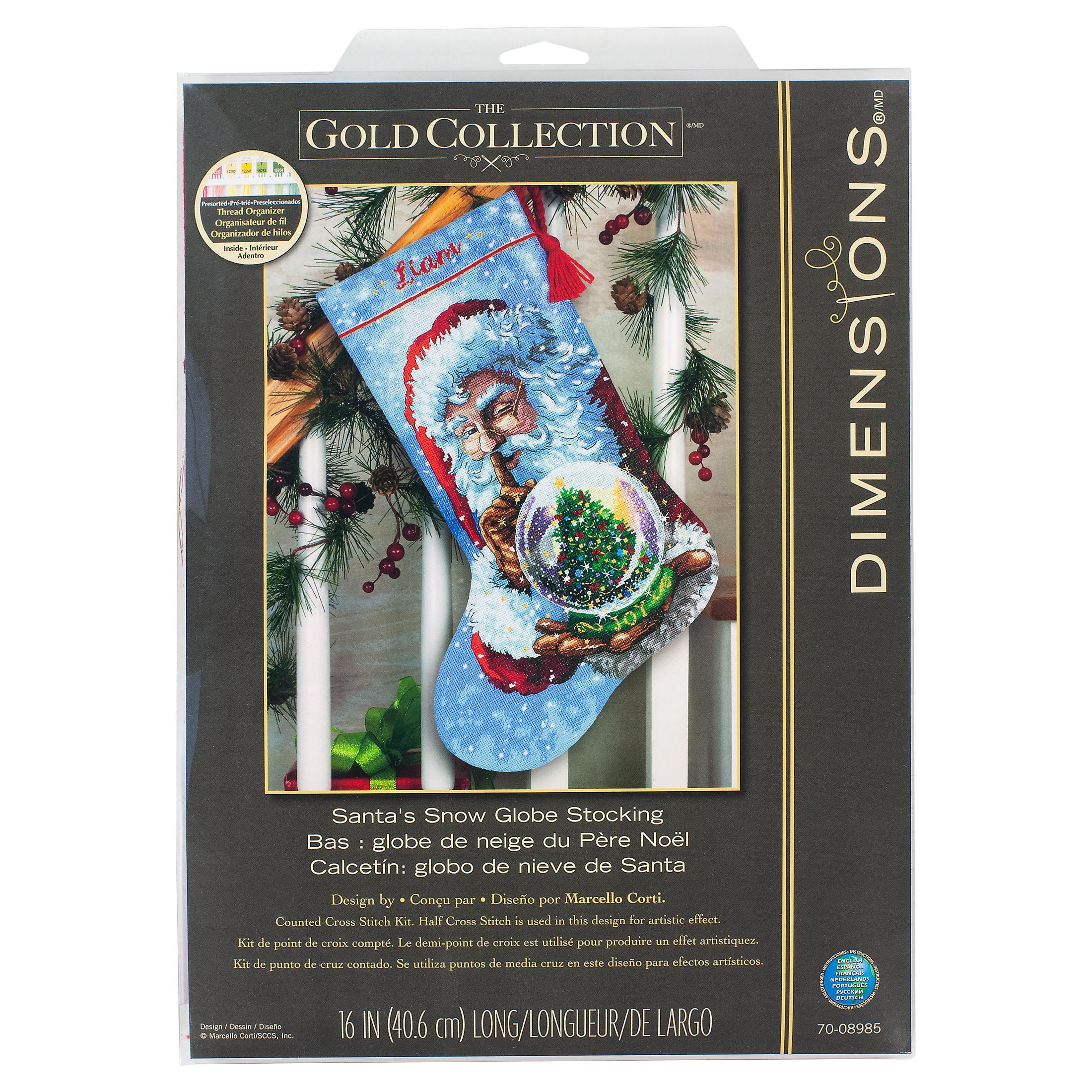 Dimensions The Gold Collection 16" Santa’s Snow Globe Stocking Counted ...