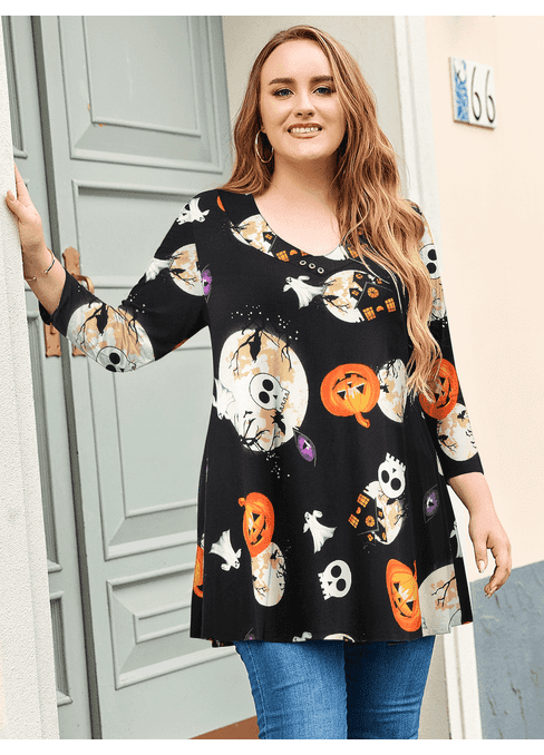 SHOWMALL Plus Size Tunic Top for women 3/4 Sleeve Blouse Gray 3X ...