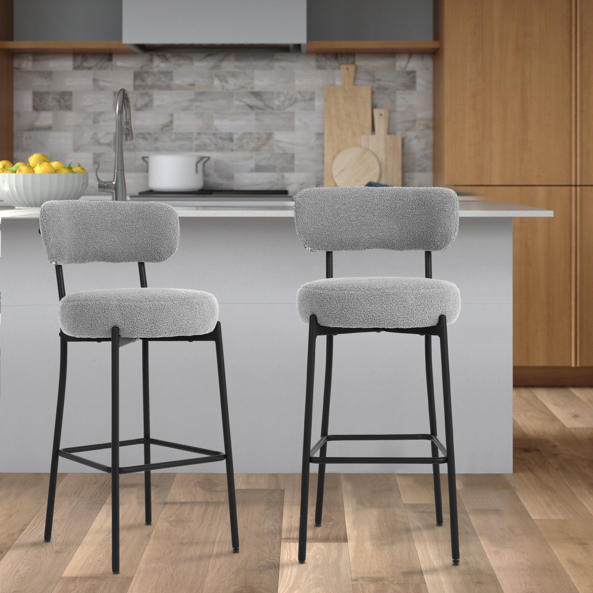 Czlolo Bar Stools Set of 2, Upholstered Boucle Velvet Fabric Counter ...