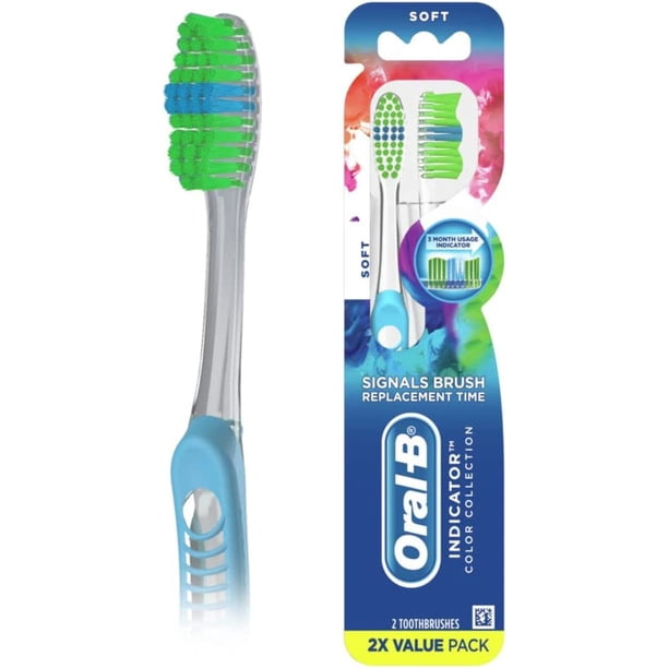 Oral-B Indicator Color Collection Toothbrushes, Soft, 2 Count - Walmart.com