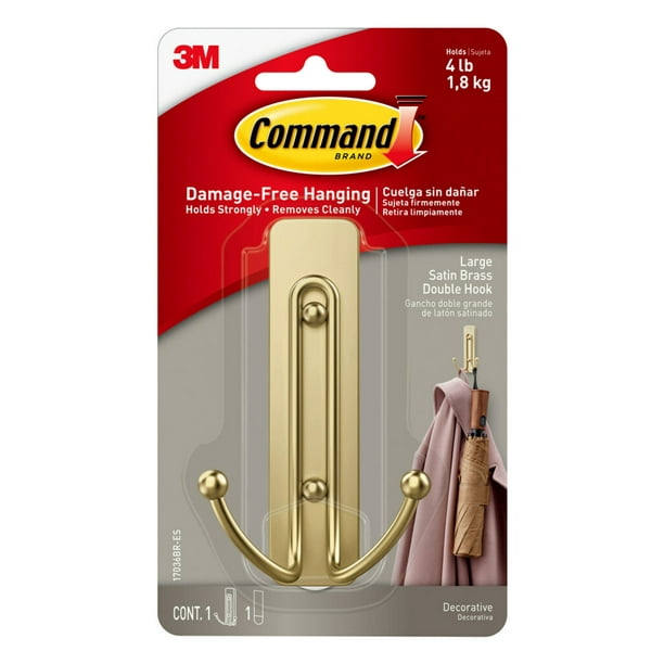 Command Large Double Wall Hooks, Satin Brass, Damage Free Decorating, 1 ...