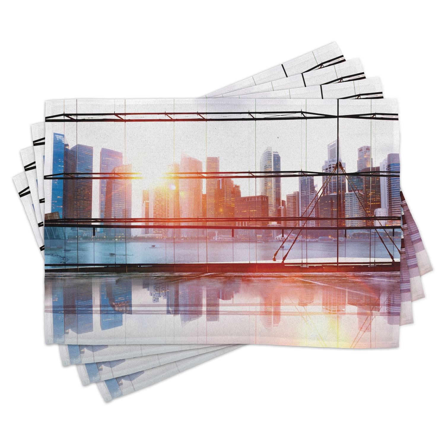 Ambesonne Urban Place Mats Set of 4, Airport Office Scenery, Standard ...