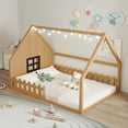 LHYY Full Size Wood House Bed with Window and Fence,Natural - Walmart.com