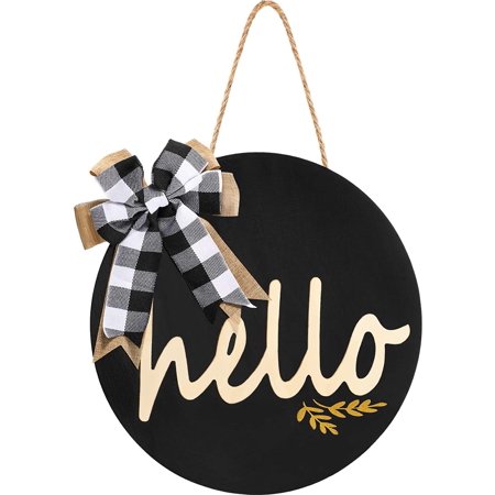 Hello Front Door Decor Wood Round Hello Wreaths Sign for Farmhouse ...