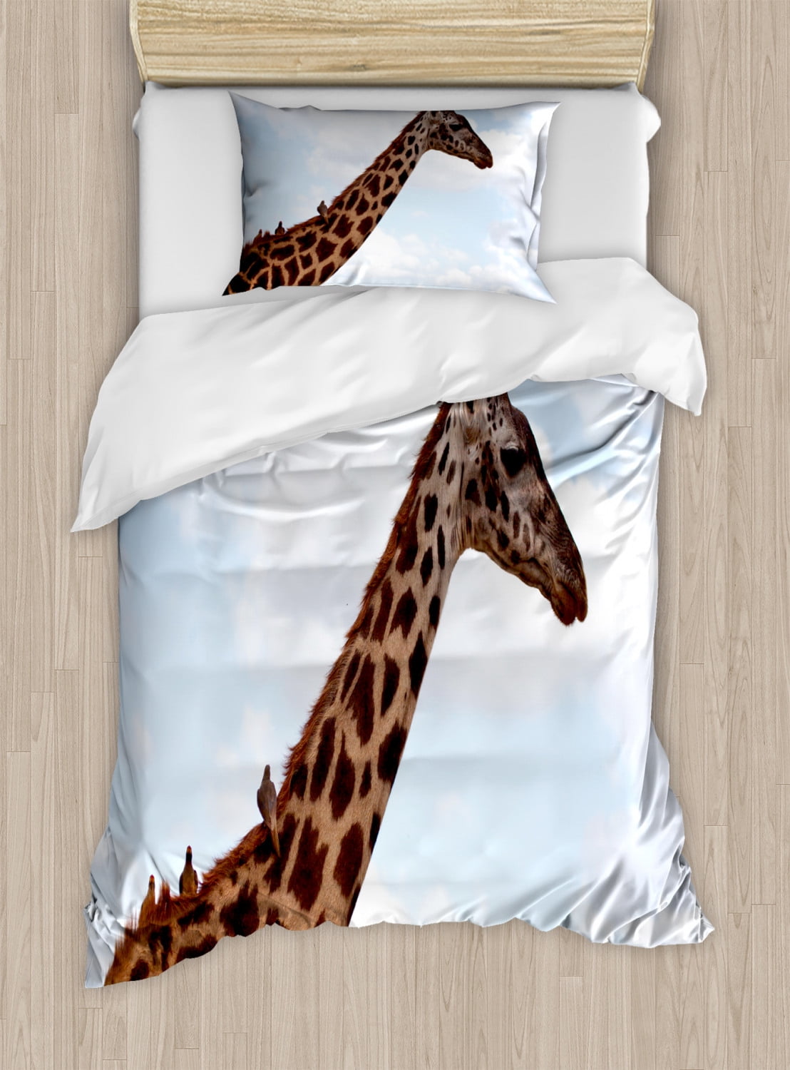 Giraffe Duvet Cover Set Twin Size, Dotted Long Necked Animal Clear Sky ...