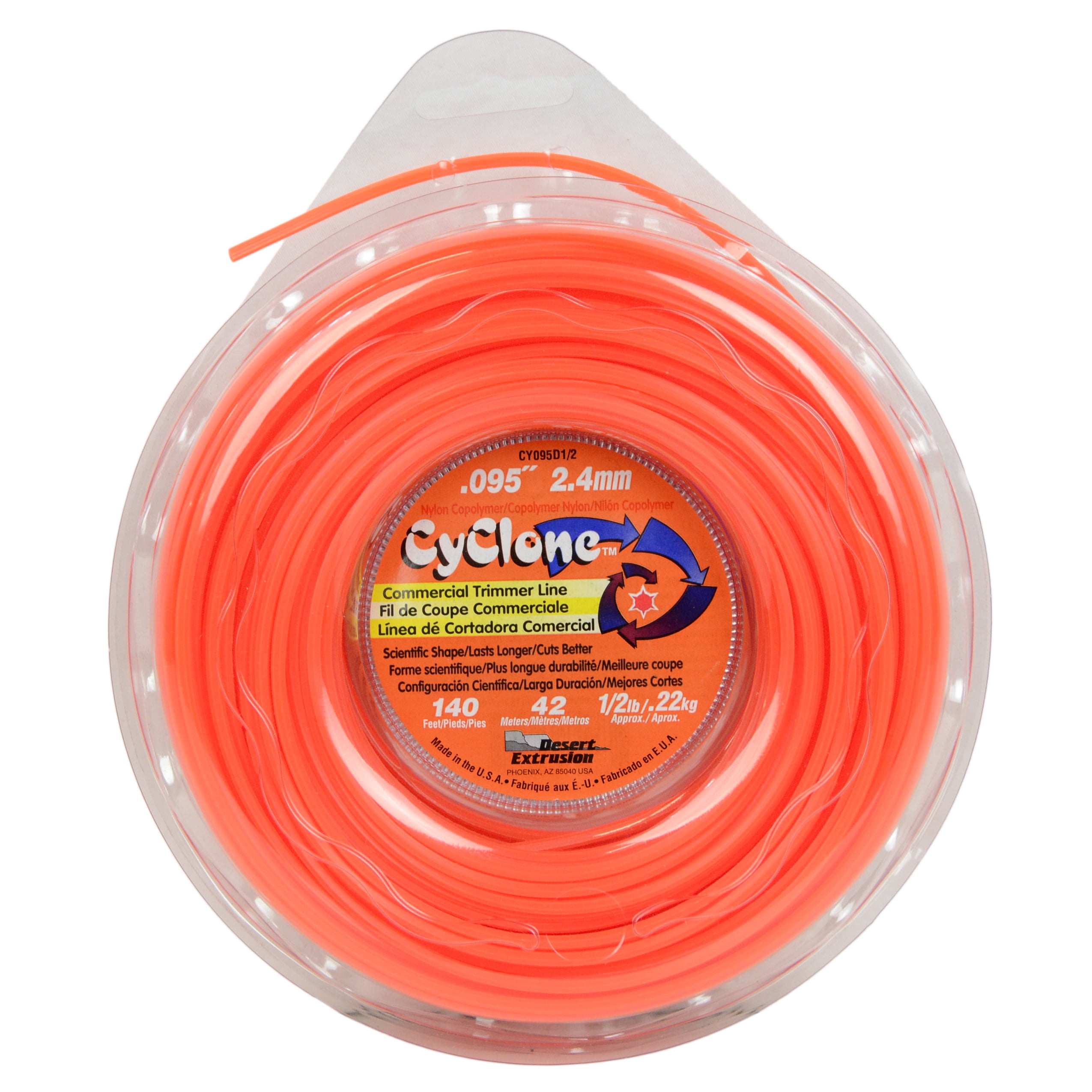 Cyclone CY095D1/2 0.095" x 140' Commercial String Trimmer Line Orange ...