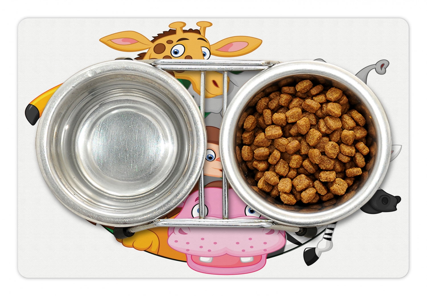 Cartoon Pet Mat for Food and Water, Exotic Safari Animals All Together ...