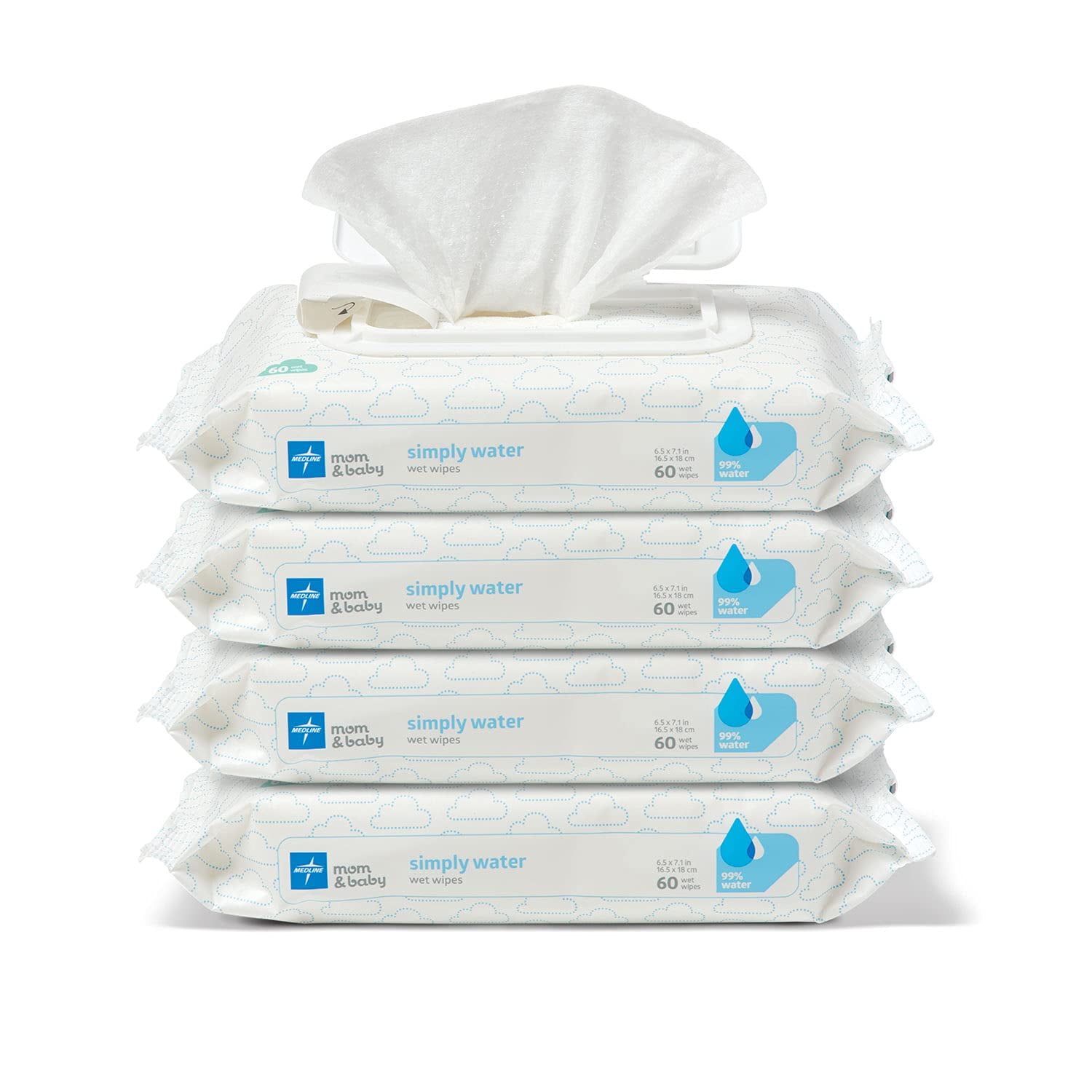 Medline Simply Water Wet Wipes with 99% Water, Eco-friendly cloth ...