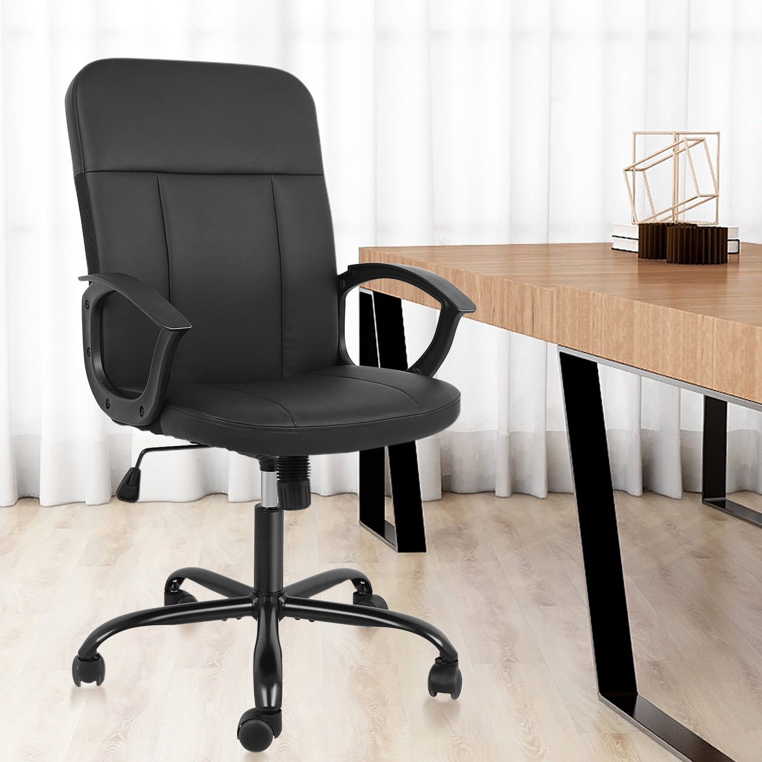 Office Chair, Mid Back Premium Bonded Leather Office Computer Swivel ...