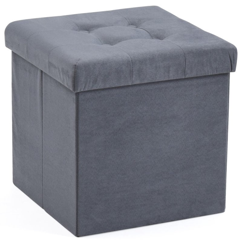 Hodedah Cube Foldable Suede Storage Ottoman in Gray | Walmart Canada