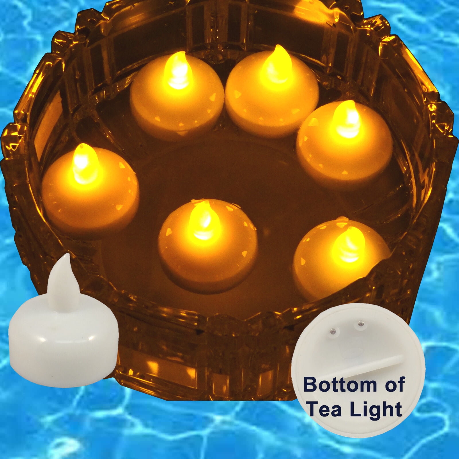 12 Flameless Floating LED tealight Battery operated Candle Amber tea ...