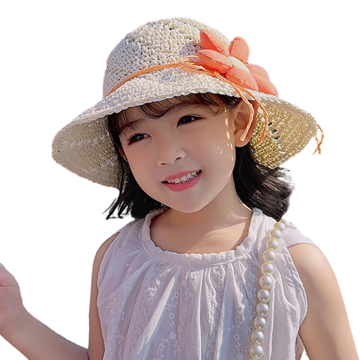 Girls Straw-Sun-Hat Summer-Beach Floppy-Hat - Kids Wide Brim Travel Sun ...