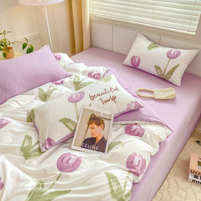 Click here for Dengle Romantic Tulip Pink Bedding Set Bed Flat Sh... prices