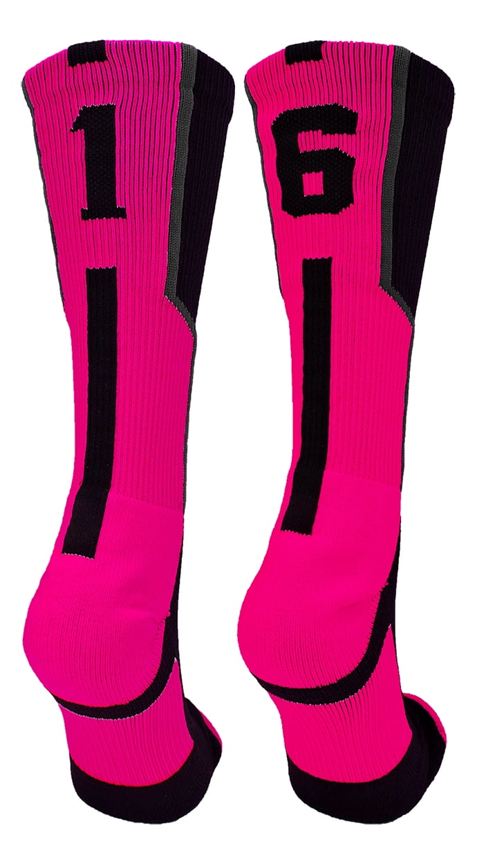 Player Id Black/Neon Pink Number Crew Socks (#16, Medium) - #16,Medium ...