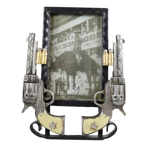 Rustic Western Double Pistol Revolver Guns 4"X6" Desktop Or Wall ...