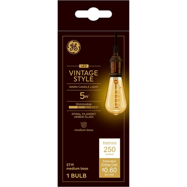 GE Vintage Style LED Light Bulb, 60 Watt Eqv, Amber Finish, ST19 Edison Bulb - Walmart.com