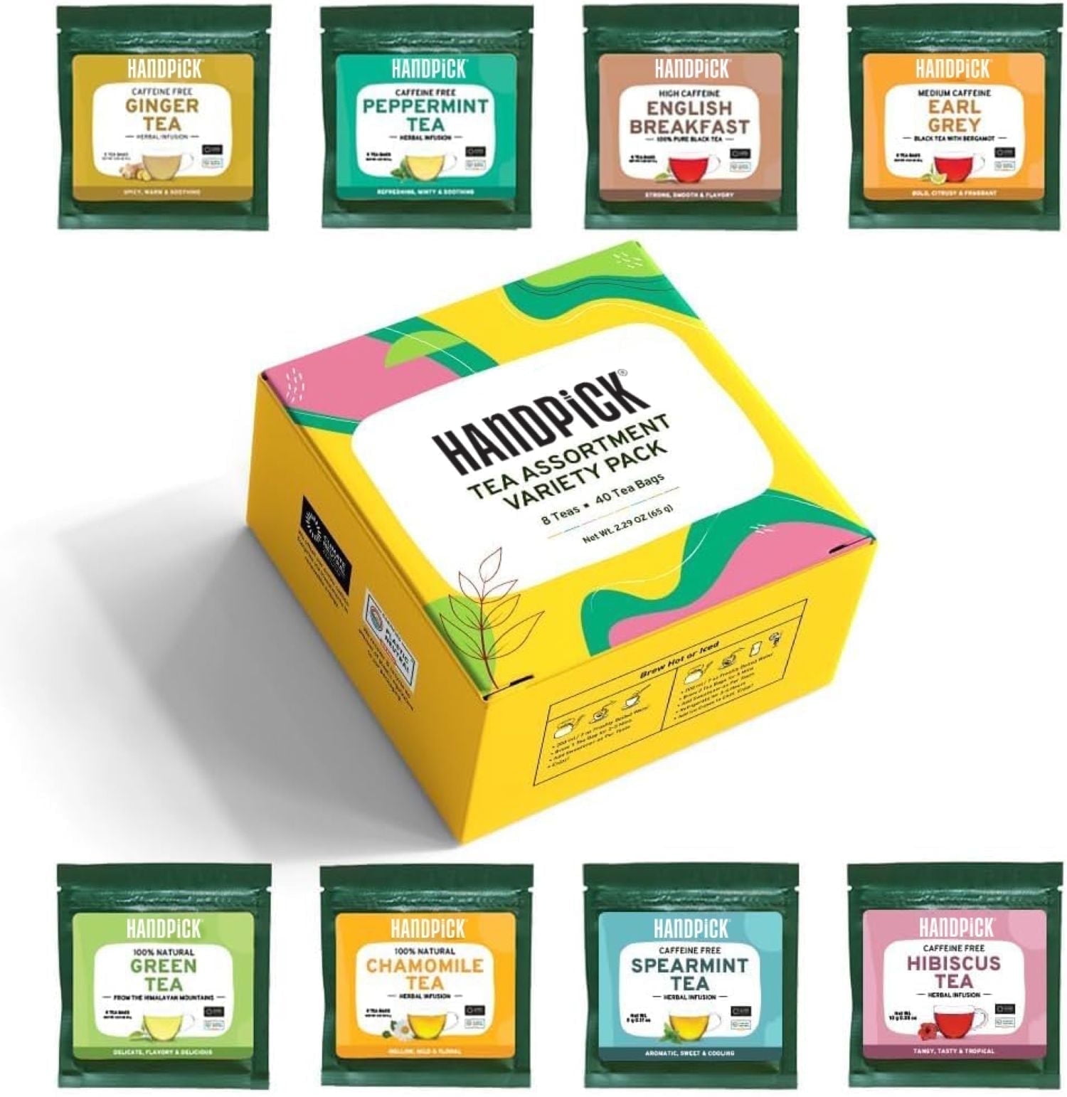 HANDPICK Assorted Tea Variety Pack Gift Set (8 Flavors, 40 Tea Bags ...