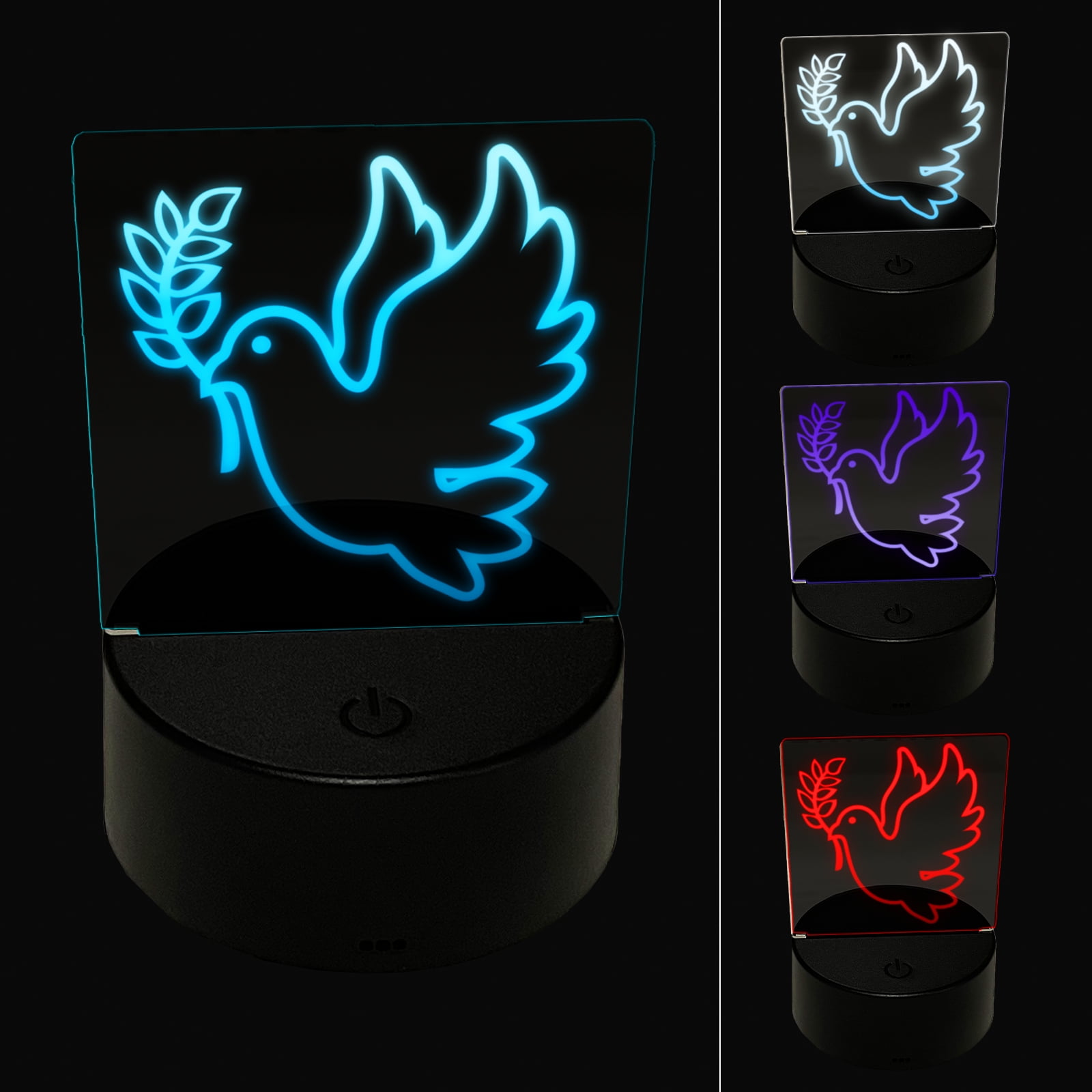 Peace Dove with Olive Branch LED Night Light Sign 3D Illusion Desk ...