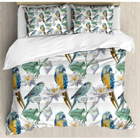 Parrots Duvet Cover Sets, Realistic Looking Birds on Branches Budgie ...