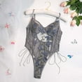 Women Sexy Lace Up Floral Embroidered Lingerie One Piece Teddy Bodysuit