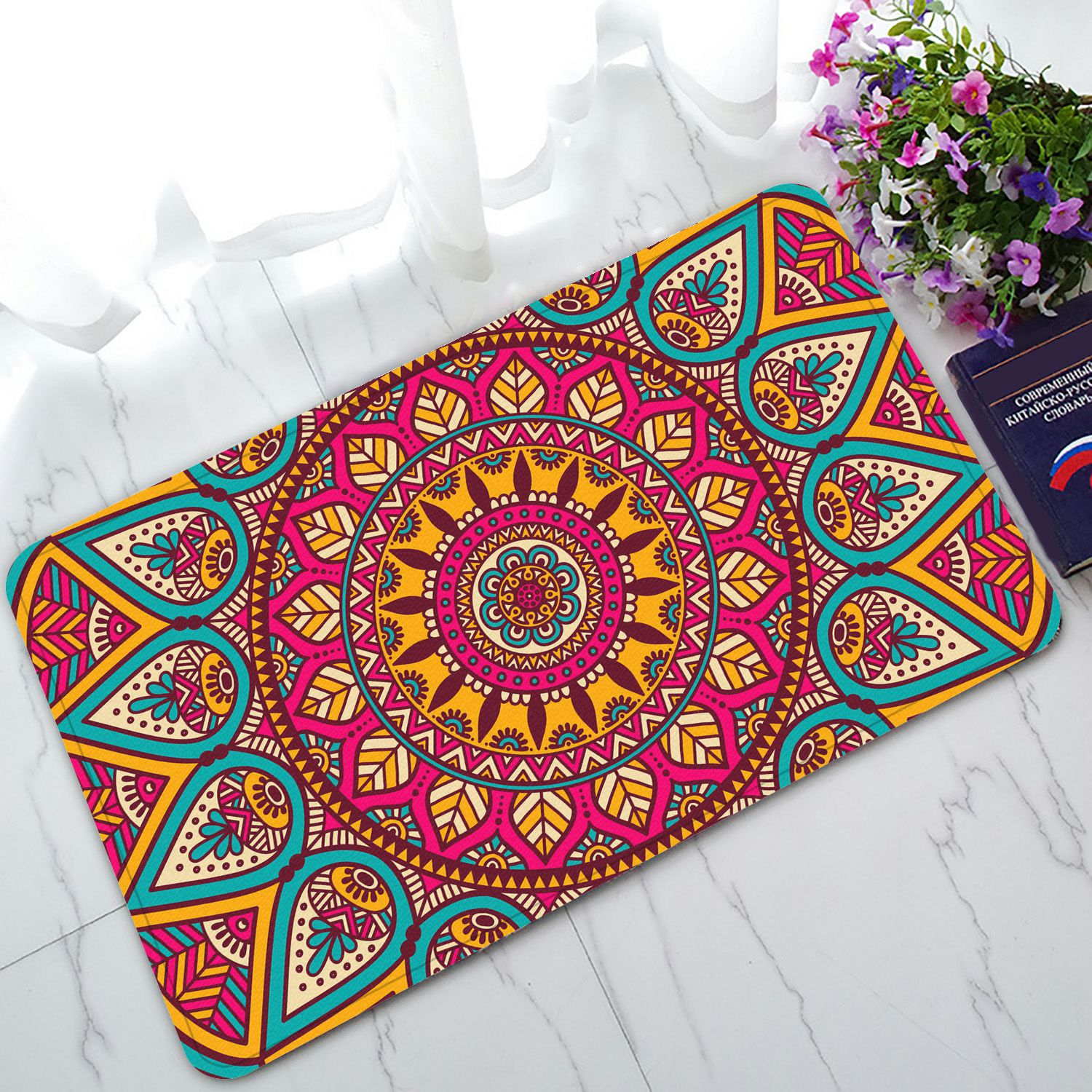 PHFZK Indian Vintage Style Doormat, Floral Mandala Bohemian Doormat ...